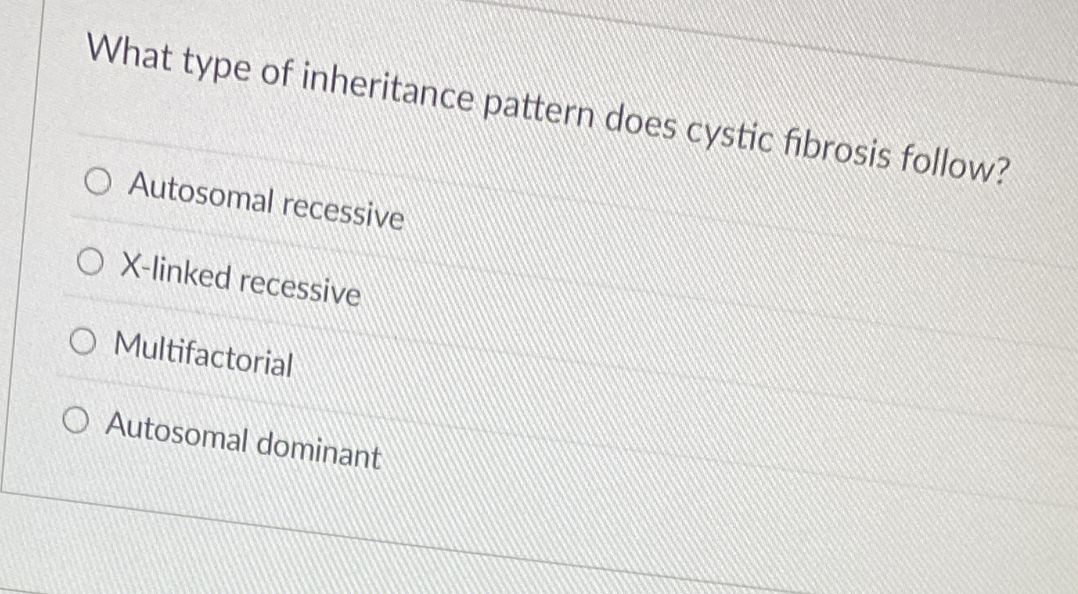 Solved What type of inheritance pattern does cystic fibrosis | Chegg.com