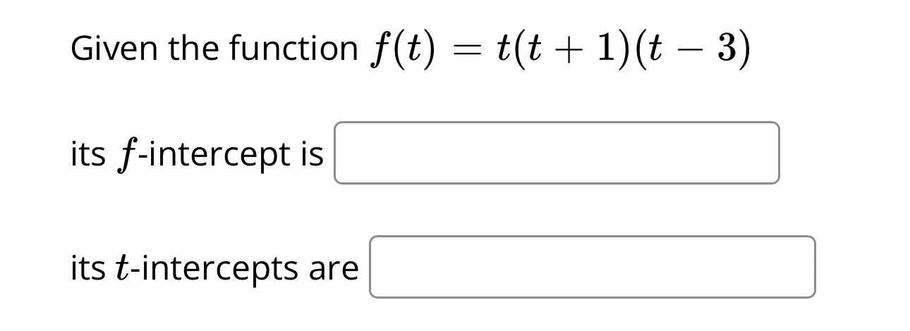 Solved Given the function f(t)=t(t+1)(t-3)its f-intercept is | Chegg.com