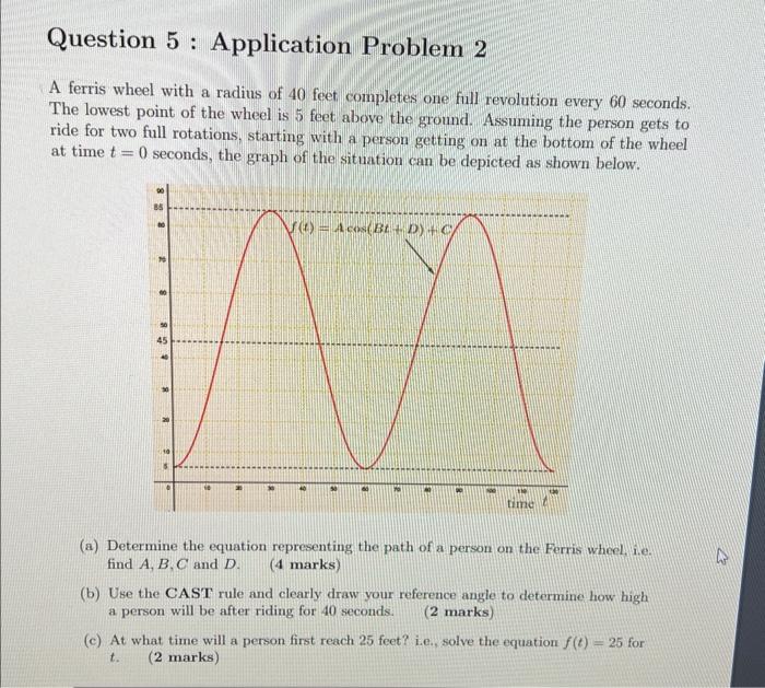 Solved A ferris wheel with a radius of 40 feet, completes | Chegg.com
