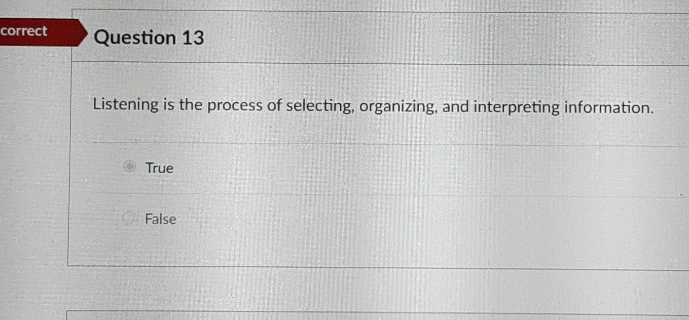 Listening is the process of selecting, organizing, | Chegg.com