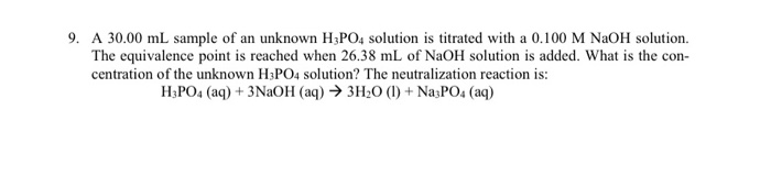 Solved 9. A 30.00 mL sample of an unknown H3PO4 solution is | Chegg.com