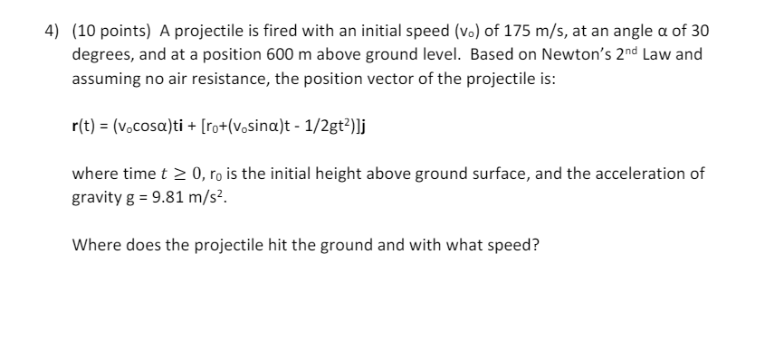 Solved A projectile is fired with an initial speed (v0) ﻿of | Chegg.com