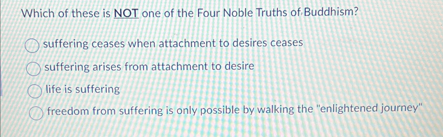 Solved Which of these is NOT one of the Four Noble Truths of | Chegg.com