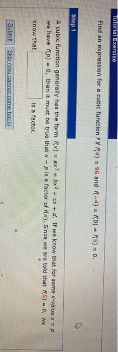 Solved Tutorial Exercise Find an expression for a cubic | Chegg.com