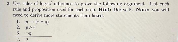 Solved 3. Use rules of logic/ inference to prove the | Chegg.com