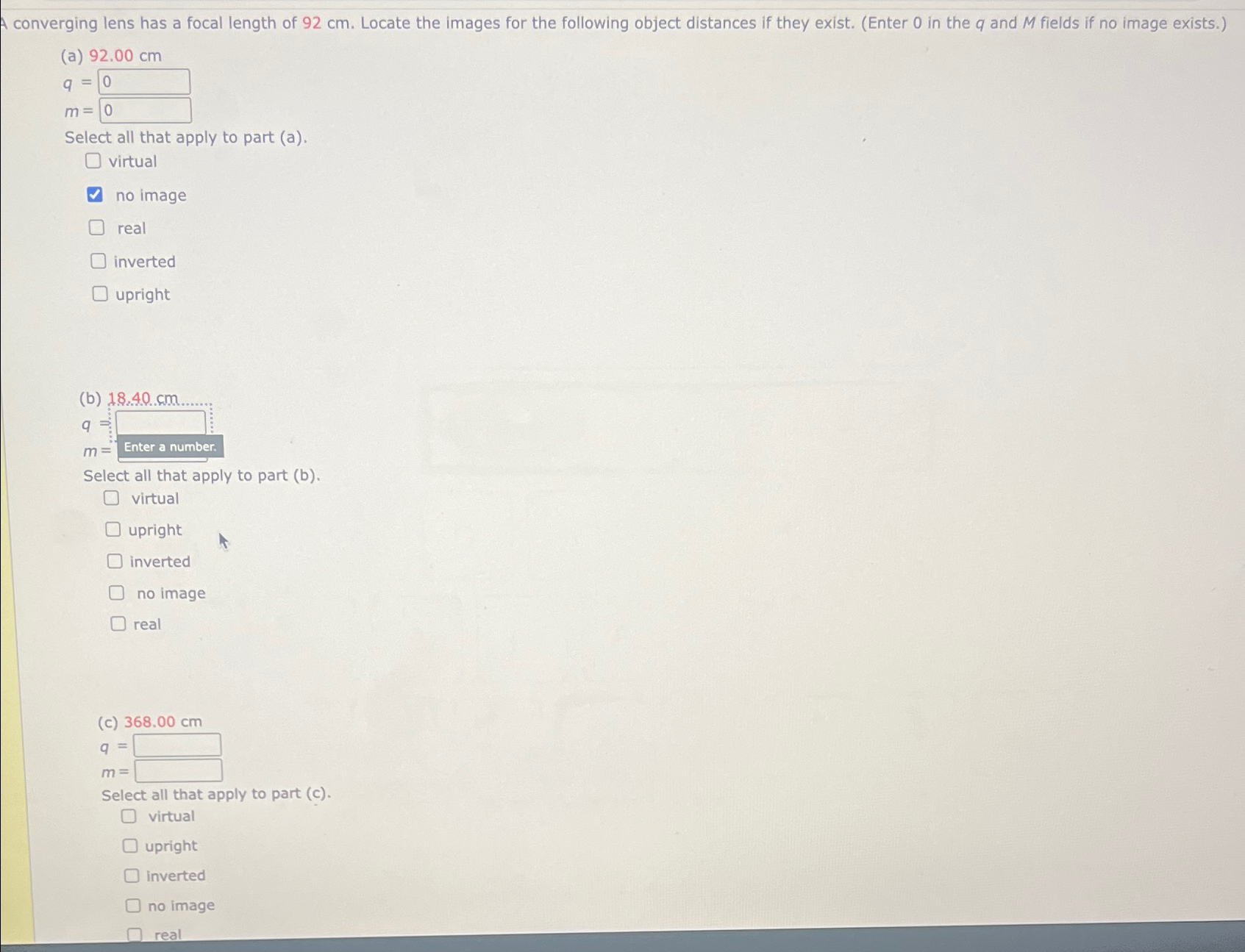 Solved A converging lens has a focal length of 92cm. ﻿Locate | Chegg.com