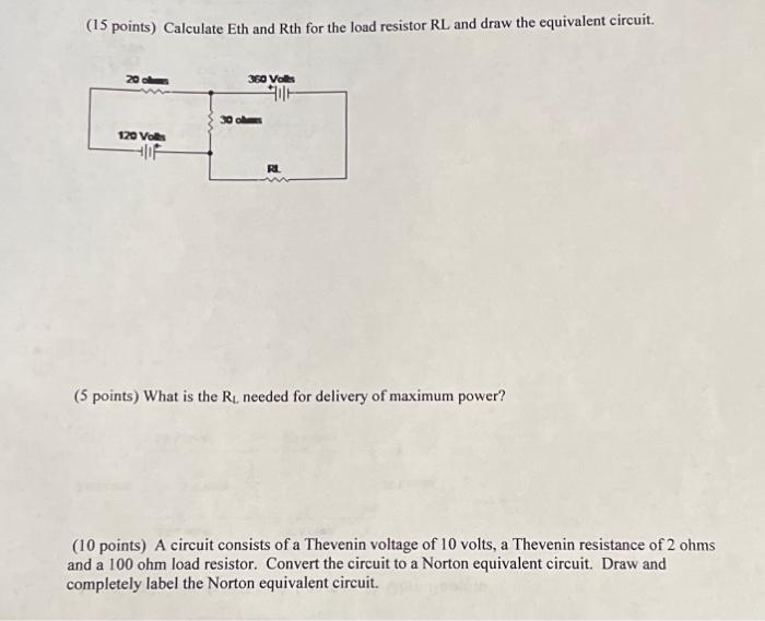 Solved (15 points) Calculate Eth and \\( \\mathrm{Rth} \\) | Chegg.com
