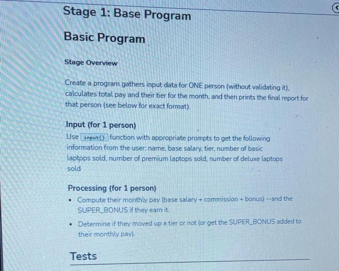 Solved Stage 1: Base Program