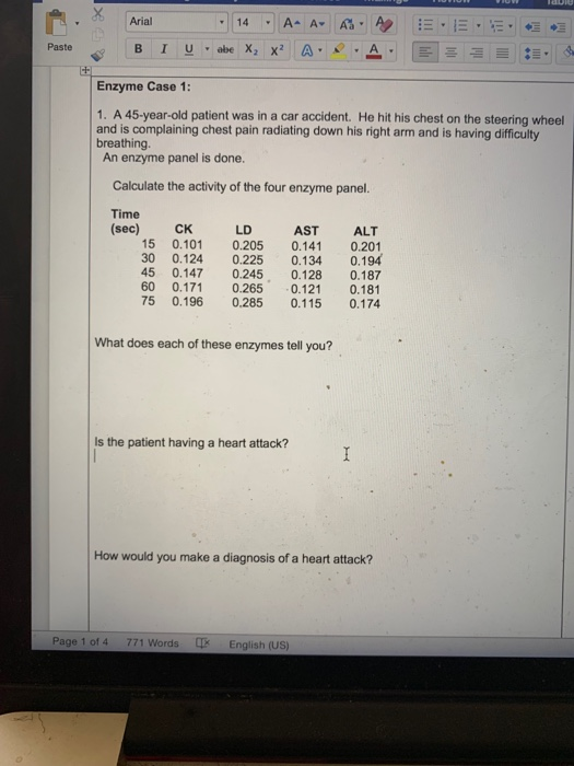 Solved A A Arial 14 Paste abe X x2 I A Enzyme Case 1: 1. A | Chegg.com