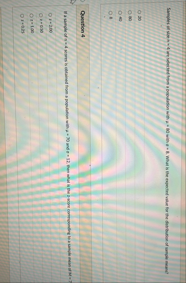 Solved Samples of size n=4 ﻿are selected from a population | Chegg.com