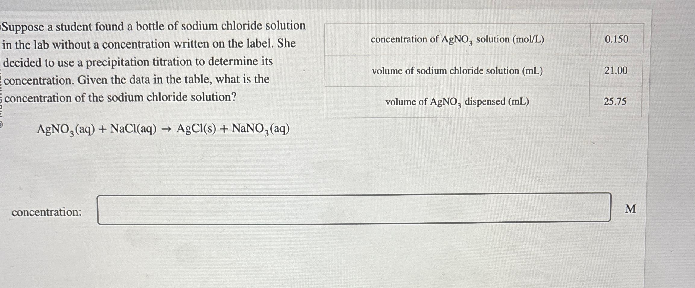 Solved Suppose a student found a bottle of sodium chloride | Chegg.com