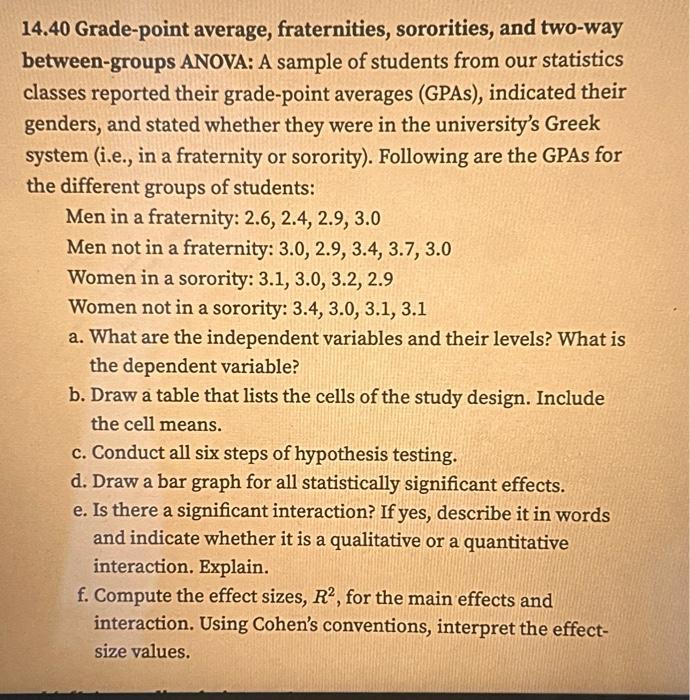 Solved 14.40 Grade-point average, fraternities, sororities, | Chegg.com