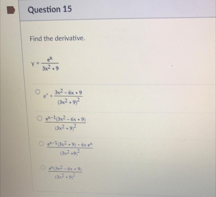 Solved Find The Derivative Y 3x2 9ex Ex 3x2 9 23x2−6x 9