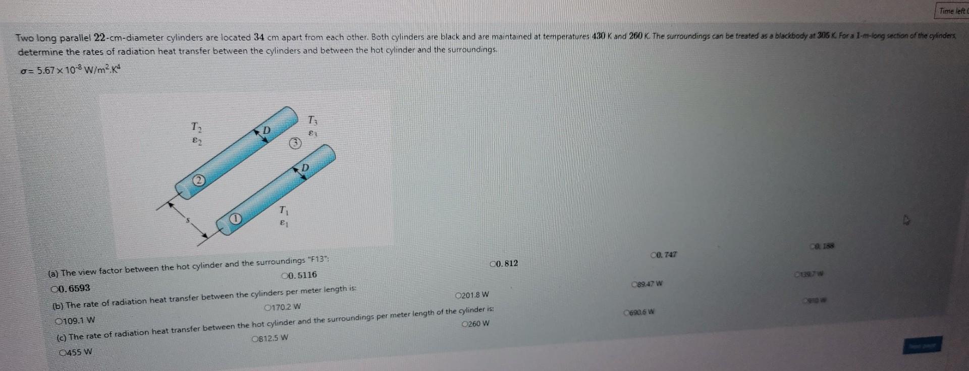 Solved Time left Two long parallel 22-cm-diameter cylinders | Chegg.com