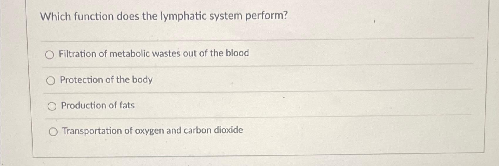Solved Which function does the lymphatic system | Chegg.com