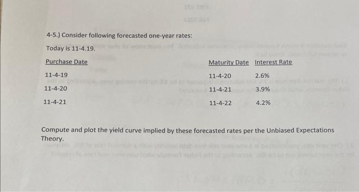 Solved 4-5.) Consider following forecasted one-year rates: | Chegg.com