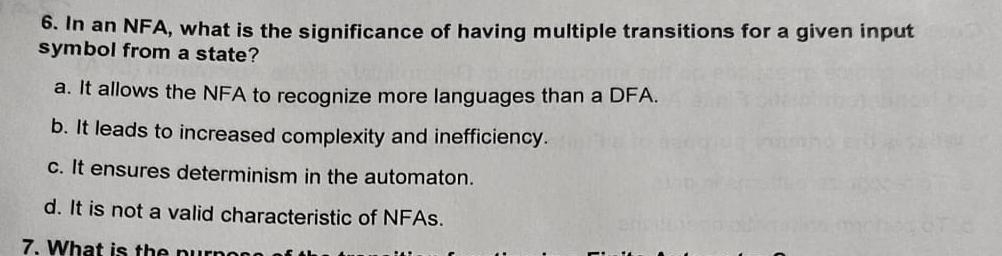 Solved In an NFA, what is the significance of having | Chegg.com