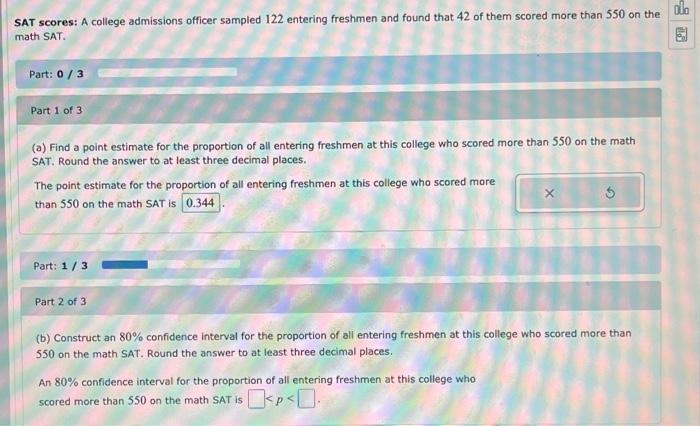 Solved Ollo SAT scores: A college admissions officer sampled | Chegg.com Solved Ollo SAT scores: A college admissions officer sampled | Chegg.com