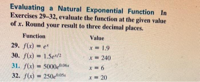 Solved Evaluating a Natural Exponential Function In | Chegg.com