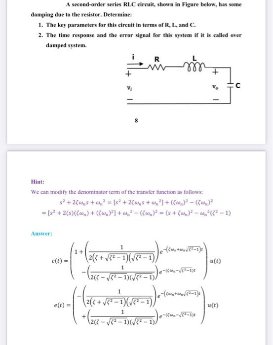 Solved A second-order series RLC circuit, shown in Figure | Chegg.com