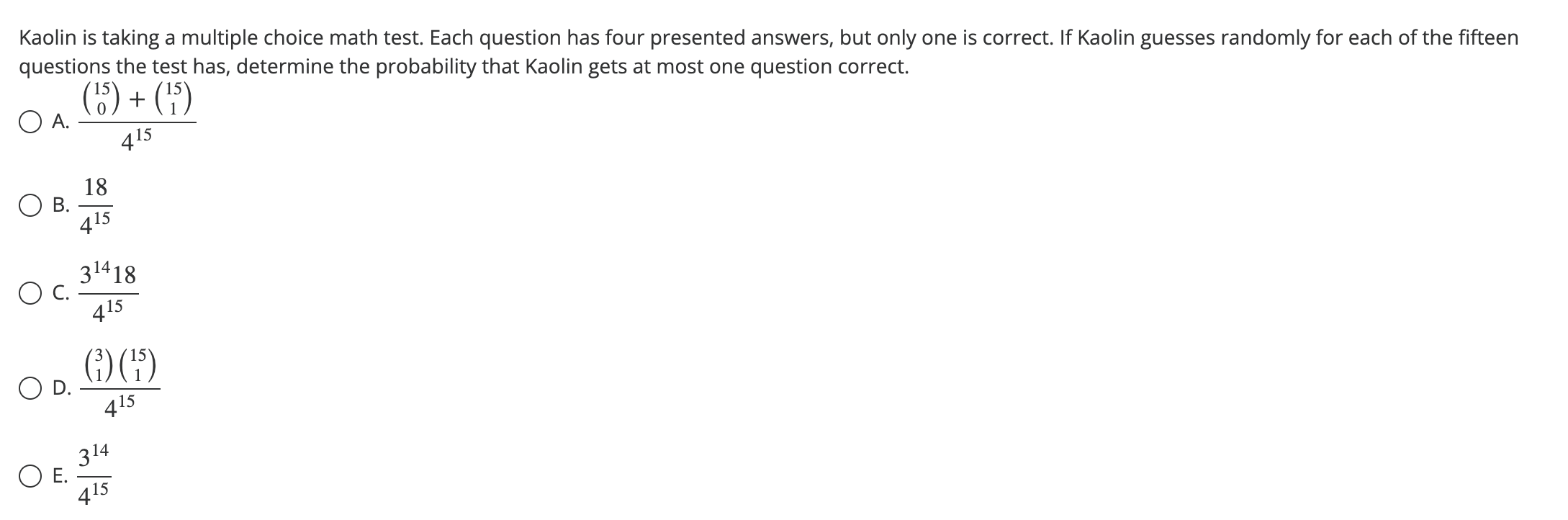 Solved Kaolin is taking a multiple choice math test. Each | Chegg.com