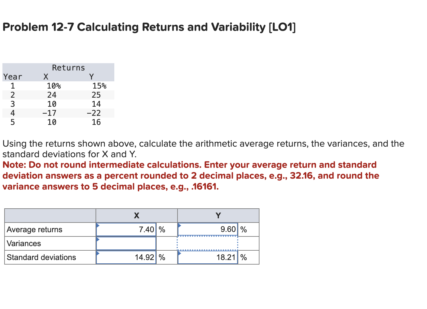 Solved Problem 12-7 ﻿Calculating Returns and Variability | Chegg.com