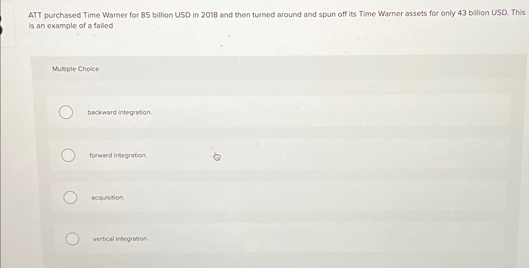 Solved ATT purchased Time Warner for 85 ﻿billion USD in 2018 | Chegg.com