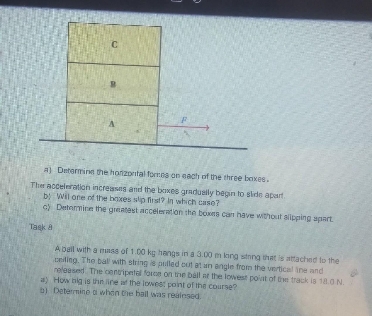Solved Task 7 Three identical boxes stand on top of each | Chegg.com