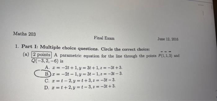 Solved 1. Part I: Multiple choice questions. Circle the | Chegg.com