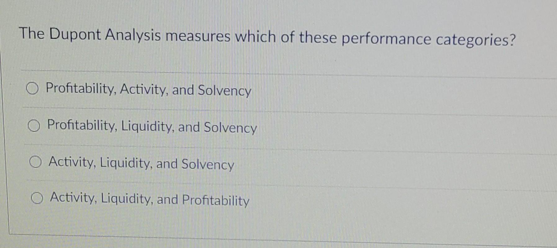 Solved The Dupont Analysis measures which of these | Chegg.com