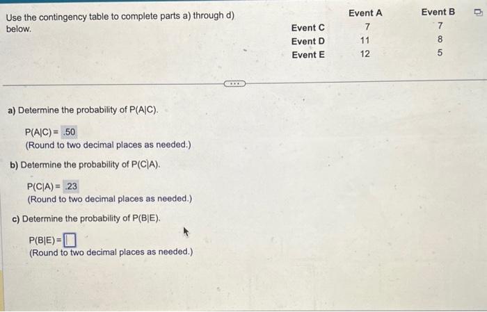 Solved Use the contingency table to complete parts a) | Chegg.com