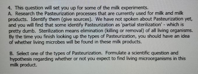 Solved 4 methods of milk pasteurization -High temperature | Chegg.com