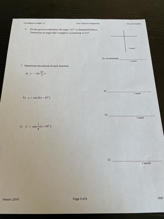 Solved Foundation of Math 12 Unit 7 bene in A On-line Course | Chegg.com