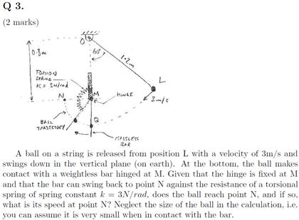Solved A ball on a string is released from position L with a | Chegg.com