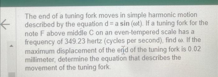 Solved The end of a tuning fork moves in simple harmonic | Chegg.com