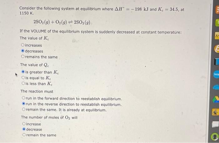 Solved Consider the following system at equilibrium where | Chegg.com