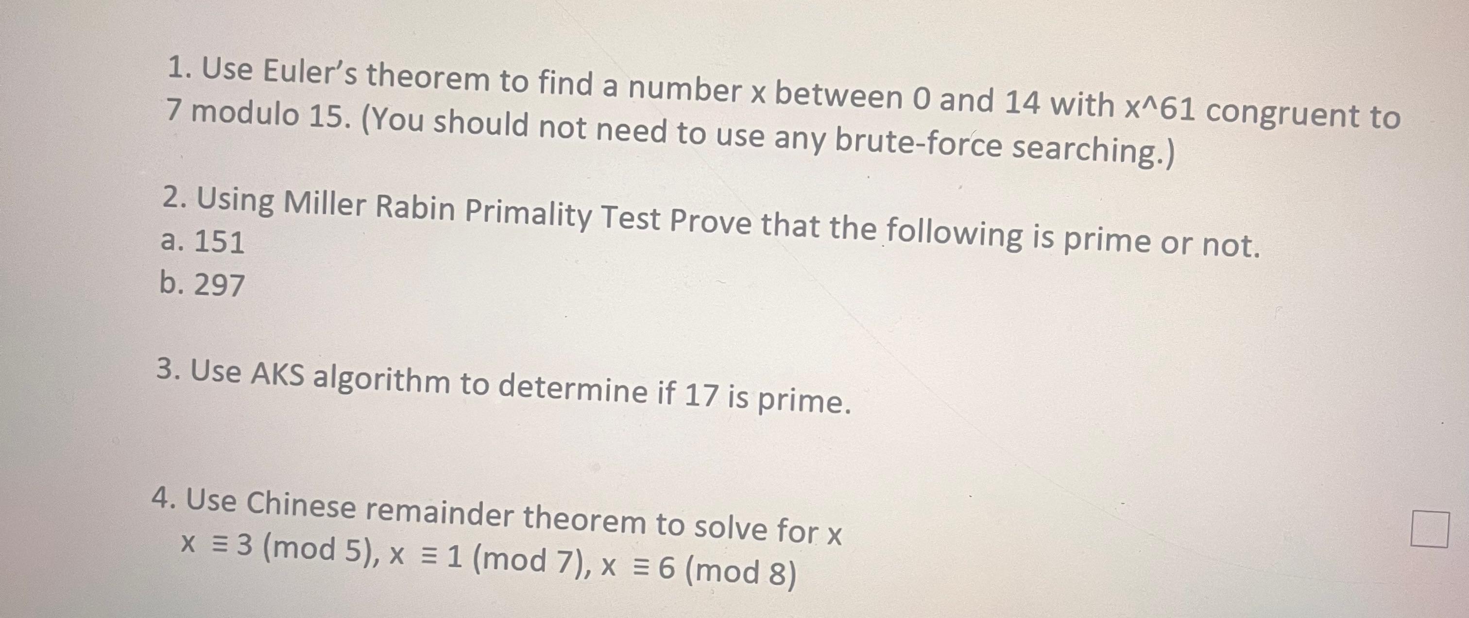 Solved Use Euler's theorem to find a number x ﻿between 0 | Chegg.com