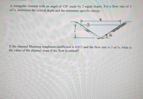 Solved A triangular channel with an angel of 120° made by 2 | Chegg.com