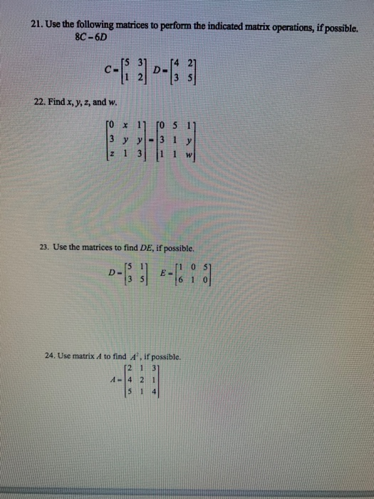 Solved 17. Use the following matrices to perform the | Chegg.com