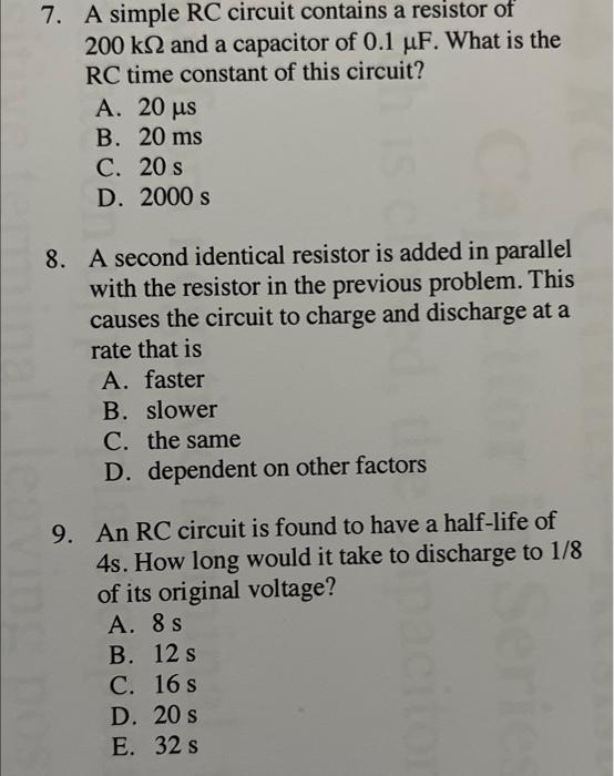 Solved 7. A simple RC circuit contains a resistor of 200kΩ | Chegg.com