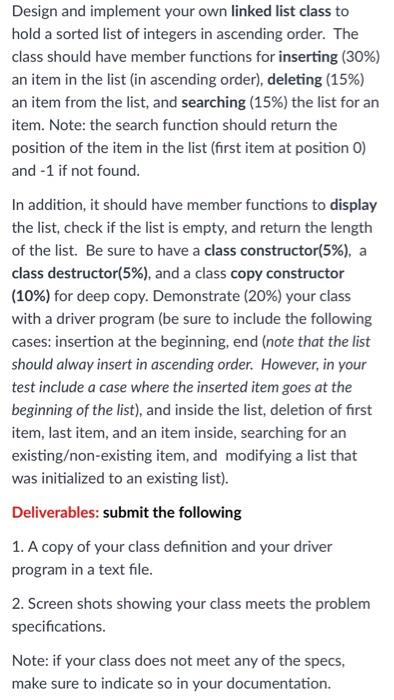 Solved Design and implement your own linked list class to | Chegg.com