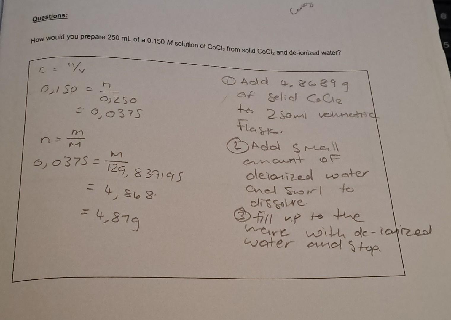 Solved How would you prepare 250 mL of a 0.150M solution of | Chegg.com