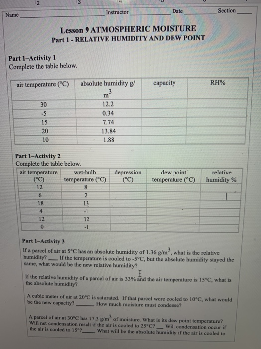 2 Instructor Date Name Section Lesson 9 ATMOSPHERIC | Chegg.com