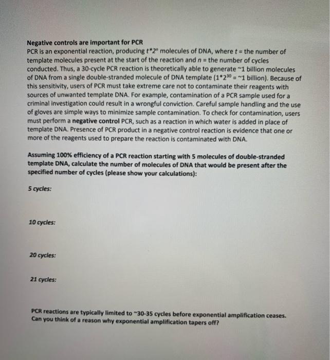 Solved Negative controls are important for PCR PCR is an | Chegg.com
