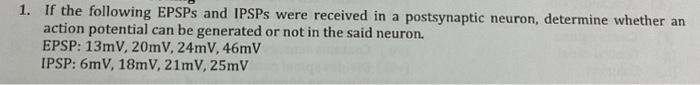 Solved 1. If the following EPSPS and IPSPS were received in | Chegg.com