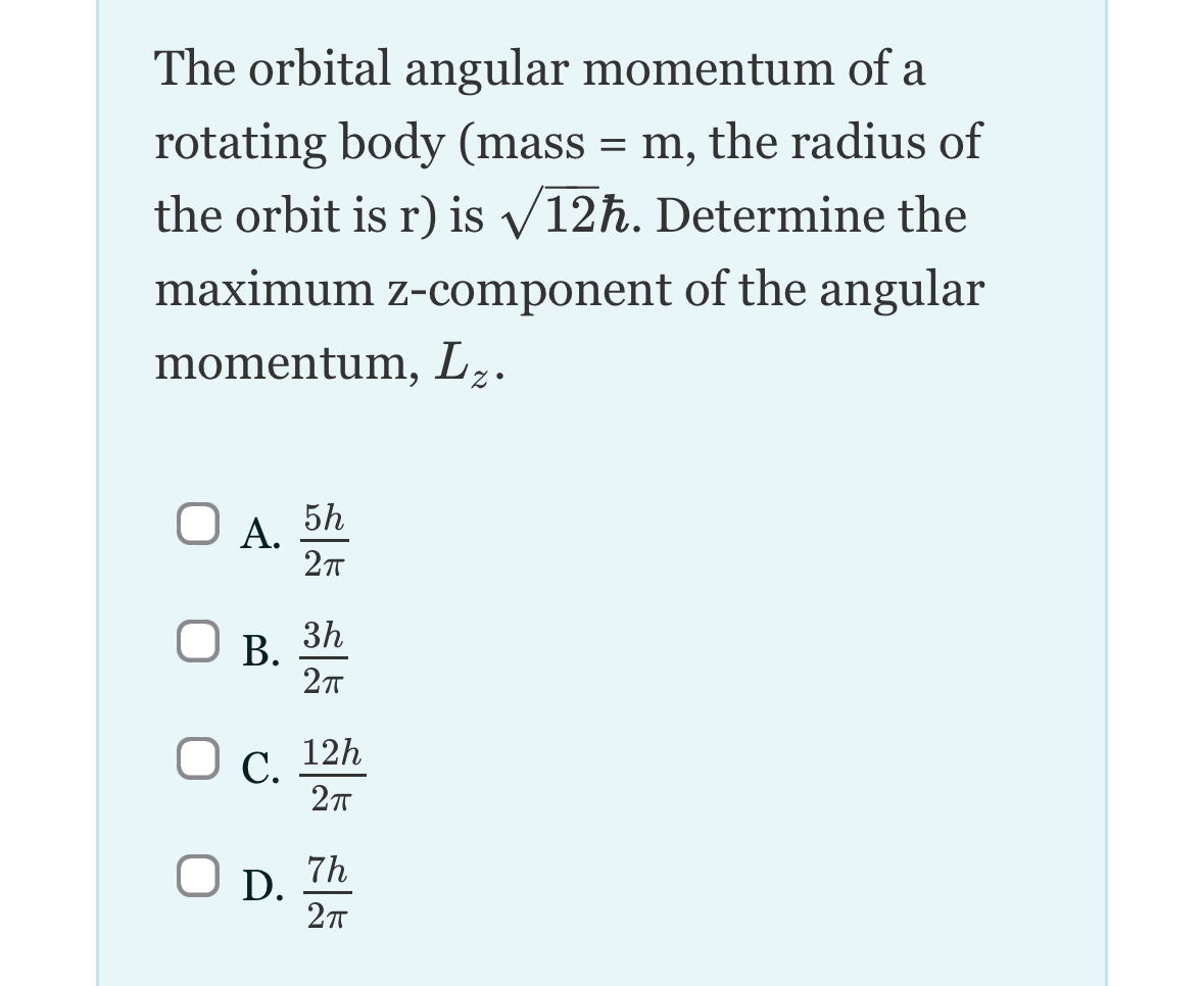 Solved The orbital angular momentum of a rotating body (mass | Chegg.com