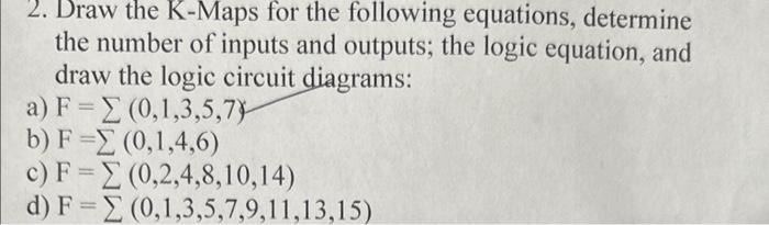 Solved 2. Draw the K-Maps for the following equations, | Chegg.com