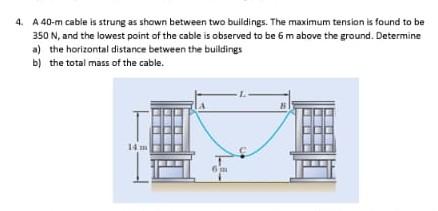 Solved 4. A 40−m cable is strung as shown between two | Chegg.com