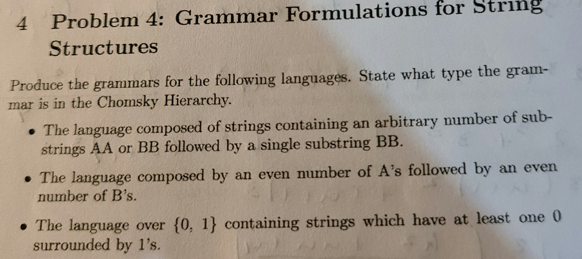 Solved 4 ﻿Problem 4: Grammar Formulations for String | Chegg.com