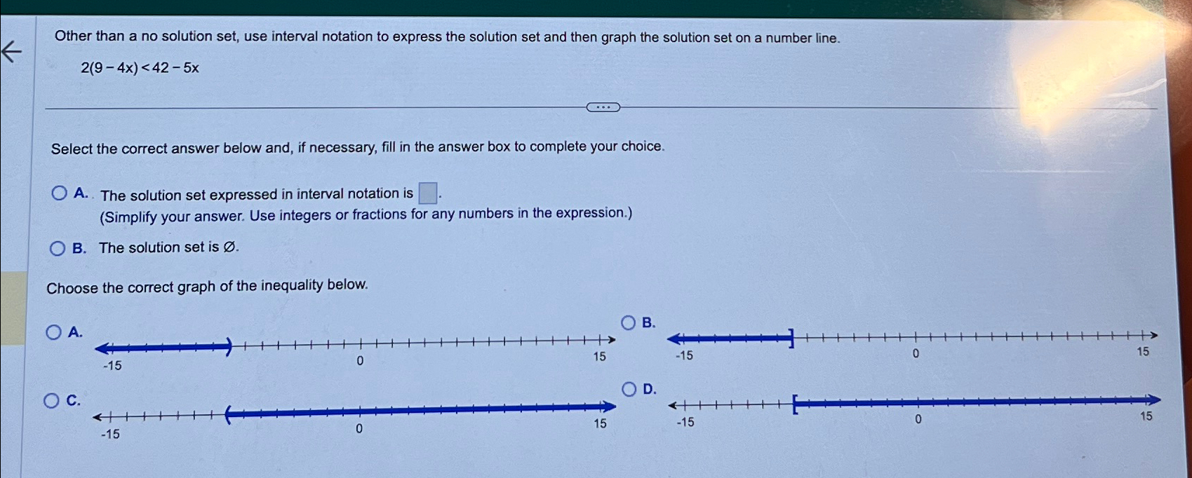 Solved Other than a no solution set, use interval notation | Chegg.com